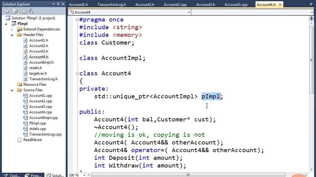 Pluralsight C Plus Plus Advanced Topics - 07_07. Demo PImpl with unique_ptr - نماشا